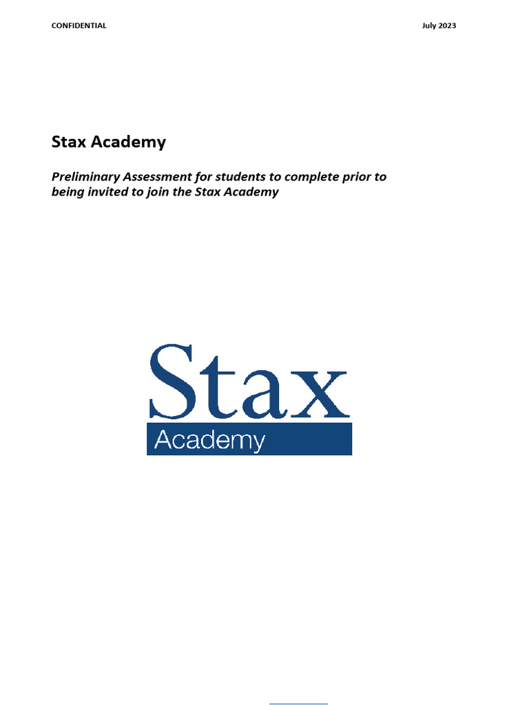 Stax Academy Assessment - July 2023 | PDF | Cognition | Learning