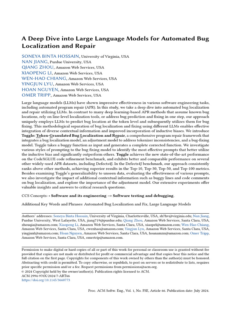 A Deep Dive Into Large Language Models For Automated Bug Localization and Repair | PDF ...