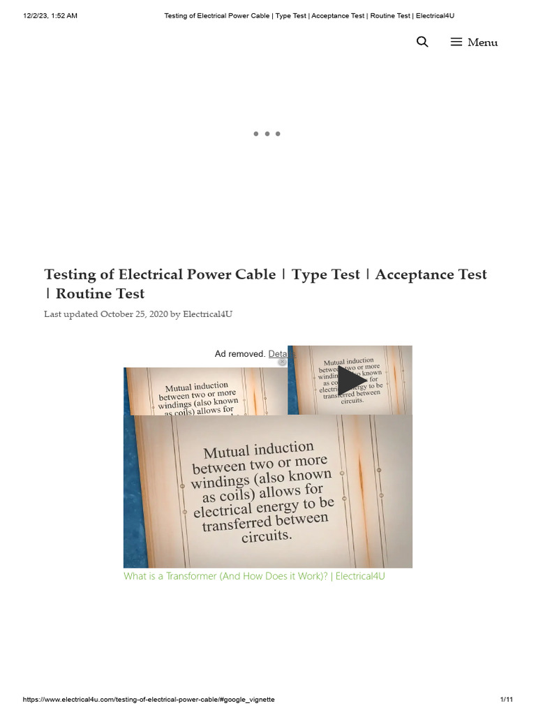 Testing of Electrical Power Cable - Type Test - Acceptance Test ...