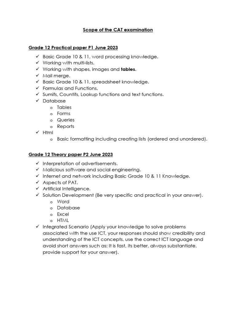 Scope of The CAT Examination | PDF