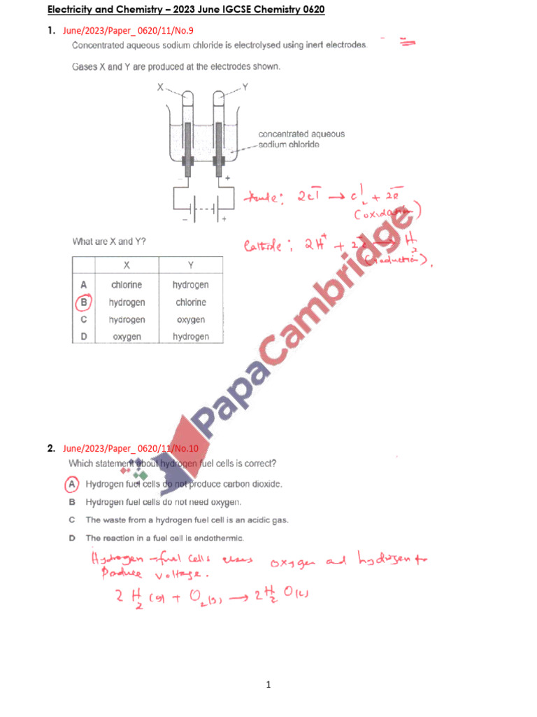 2023J Electricity and Chemistry IGCSE Chem 0620 - Solved | PDF