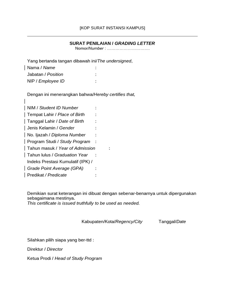 Format-Grading Letter - (Bilingual) | PDF