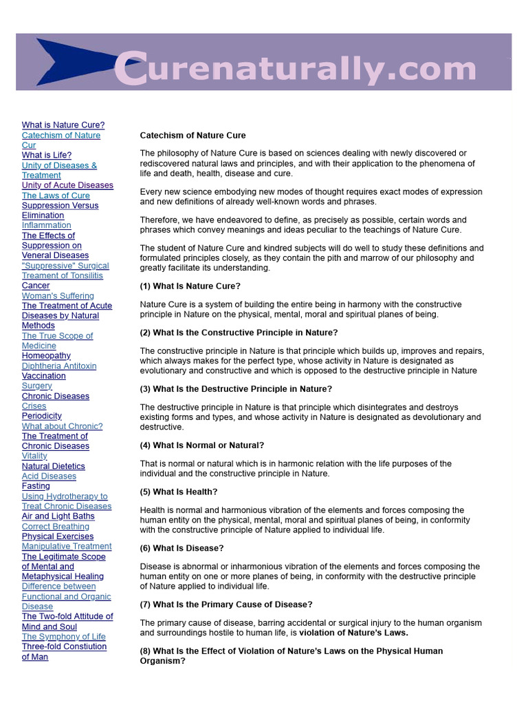 Catechism of Nature Cure | PDF | Cure | Mind