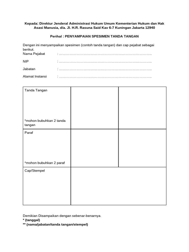 Lembar Spesimen TTD - Silakan Langsung Di Print | PDF