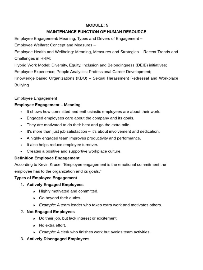 Module No 5 HRM Employee Engagement | PDF | Employee Retention | Bullying