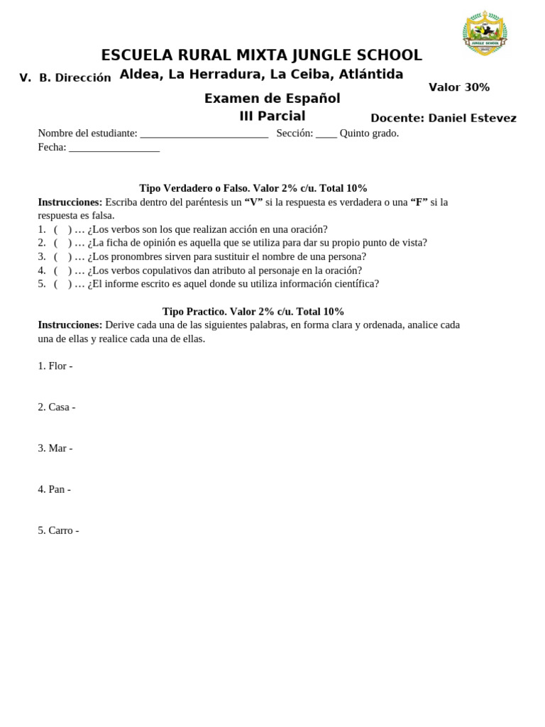 Examen de Español III Parcial | PDF