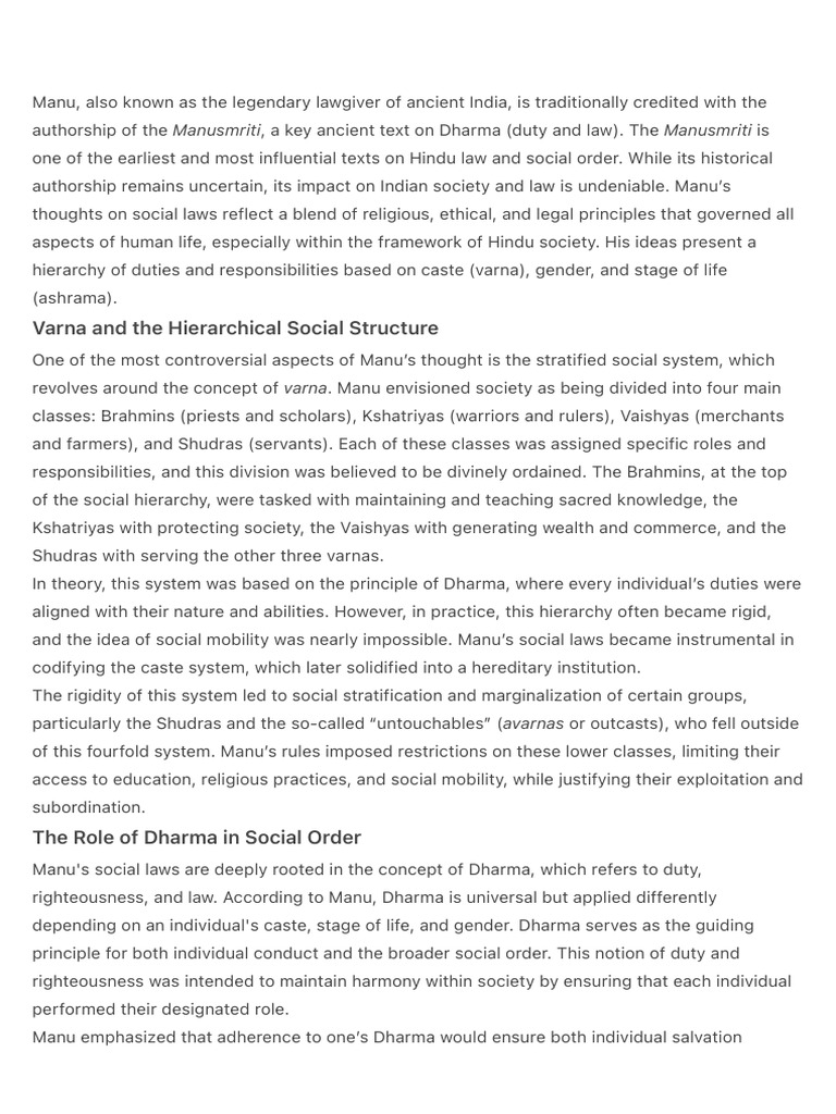 Manu, Also Known As The Legendary Lawgiver of Ancient India, Is ...