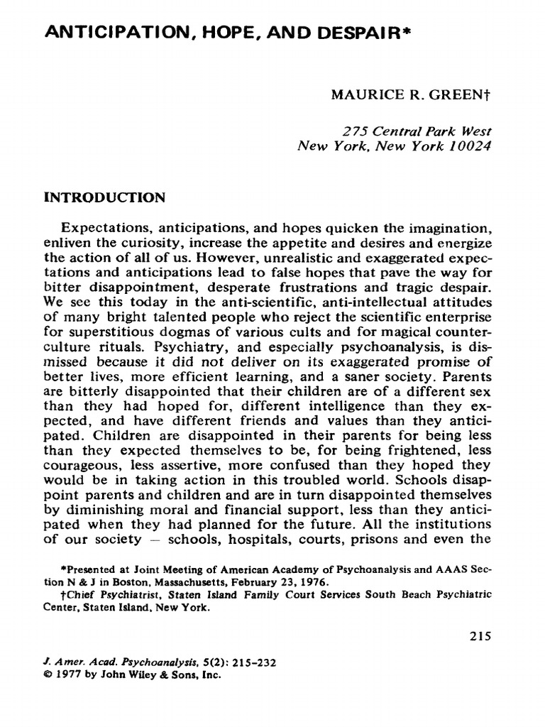 Anticipation, Hope, and Despair (1977) | PDF | Attachment Theory ...