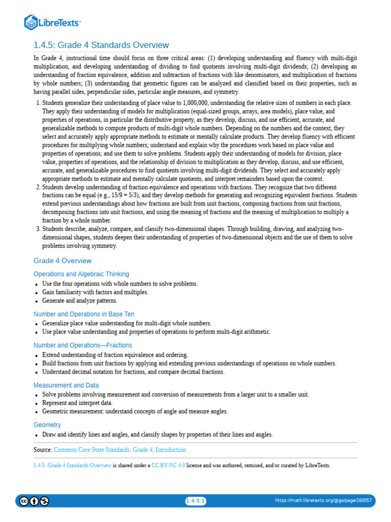 Grade 4 Mathematics Standards Overview | PDF | Division (Mathematics ...