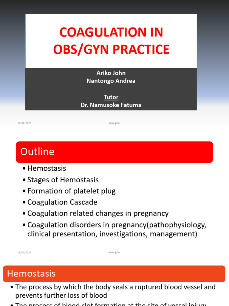 Coagulation in ObsGyn - UPDATED | PDF | Coagulation | Hemostasis