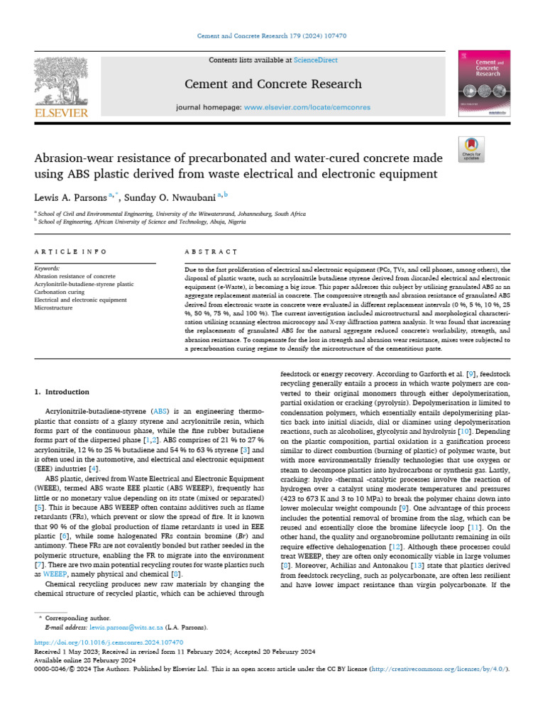 ABS Plastic in Concrete: Abrasion Resistance | PDF | Concrete | Plastic
