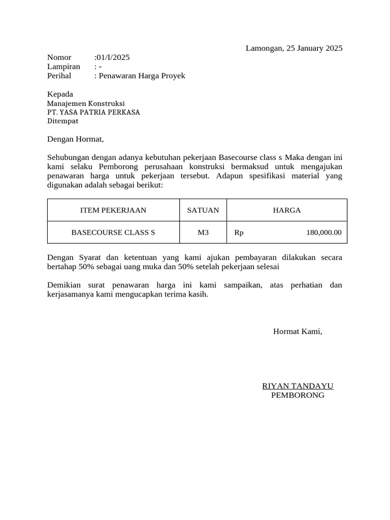 3 Surat Penawaran Harga Proyek | PDF