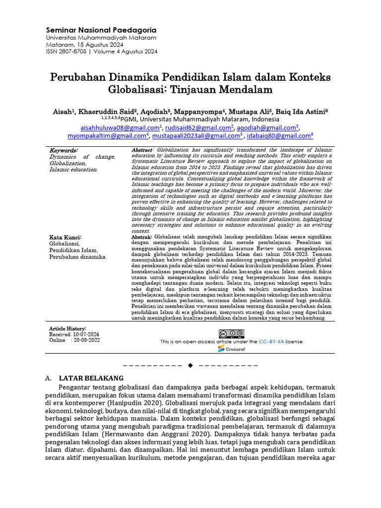 Perubahan Dinamika Pendidikan Islam Dalam Konteks | PDF