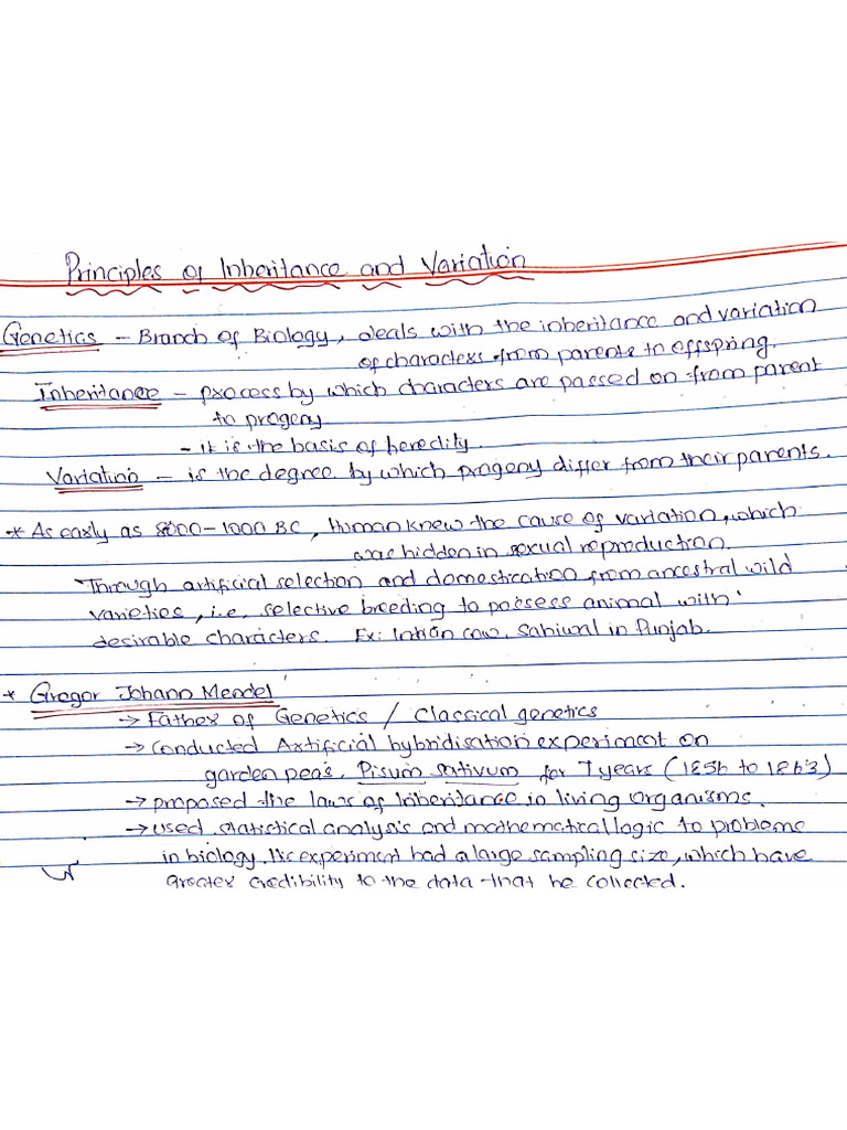 XII-Biology-Principles of Inheritance And Variation notes | PDF