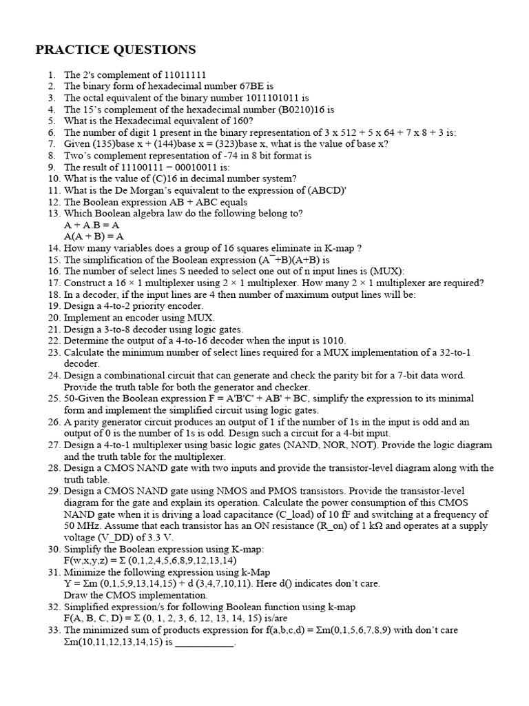PRACTICE QUESTIONS_MTE_ECE-103 editable | PDF | Logic Gate | Cmos