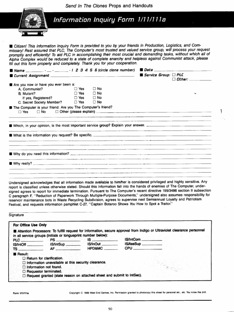 Paranoia Information Inquiry Form | PDF