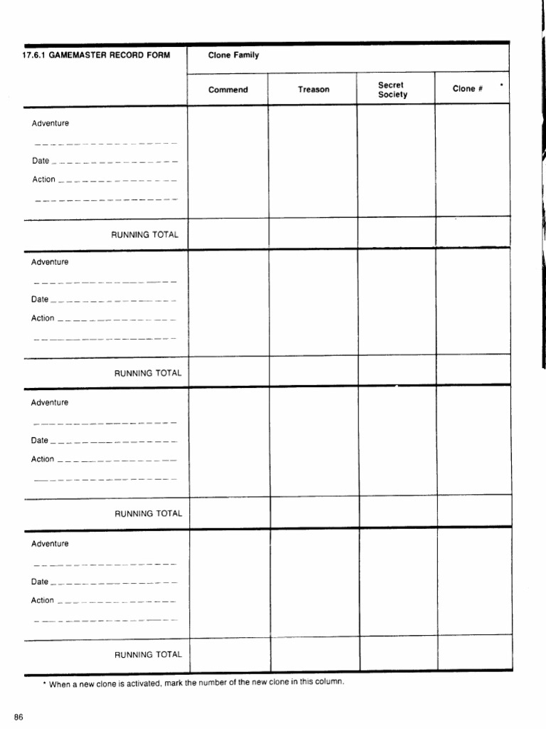 Paranoia Gamemaster Record Form | PDF