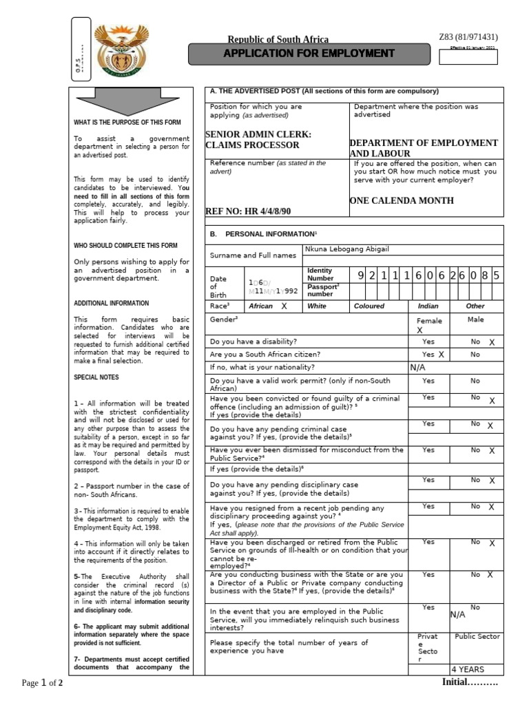 Approved New Z83 SENIOR ADMIN CLERK CLAIMS PROCESSOR | PDF | Justice | Crime & Violence