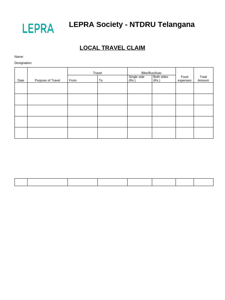 Travel Claim Format Pdf
