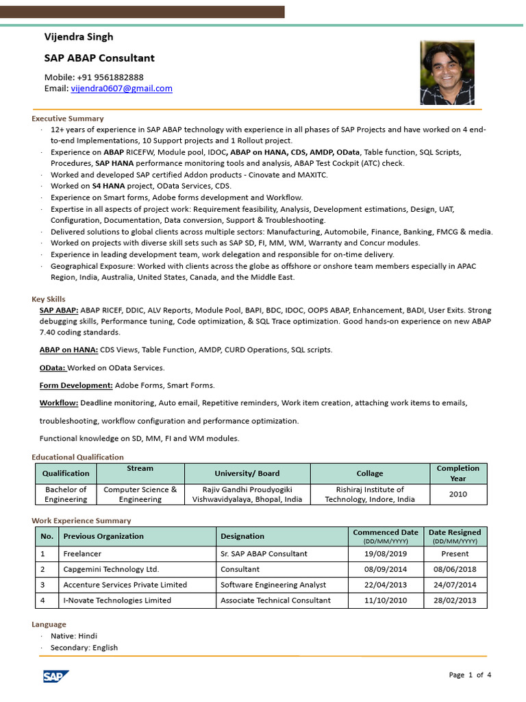 Resume SAP ABAP Vijendra | PDF | Computer Science | Computing