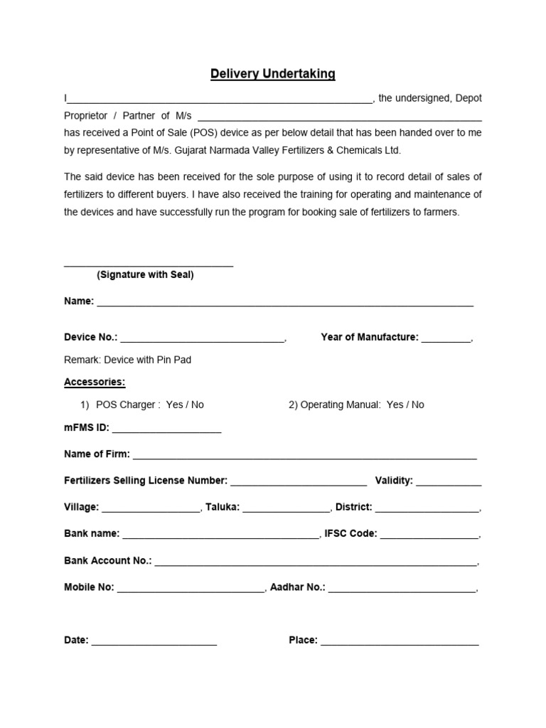POS Delivery Undertaking | PDF