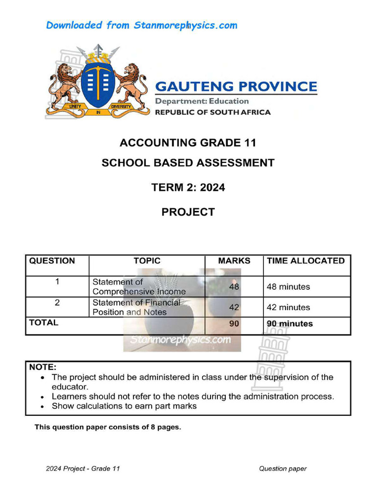 GP Accounting Grade 11 Project 2024 Term2 and Memo | PDF