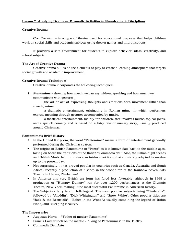 Lesson 7 Applying Drama or Dramtic Activities To Non Dramatic Disciplines | PDF ...