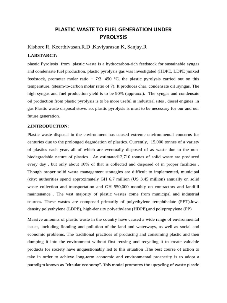 Batch-07 Mini Project Paper | PDF | Plastic | Pyrolysis