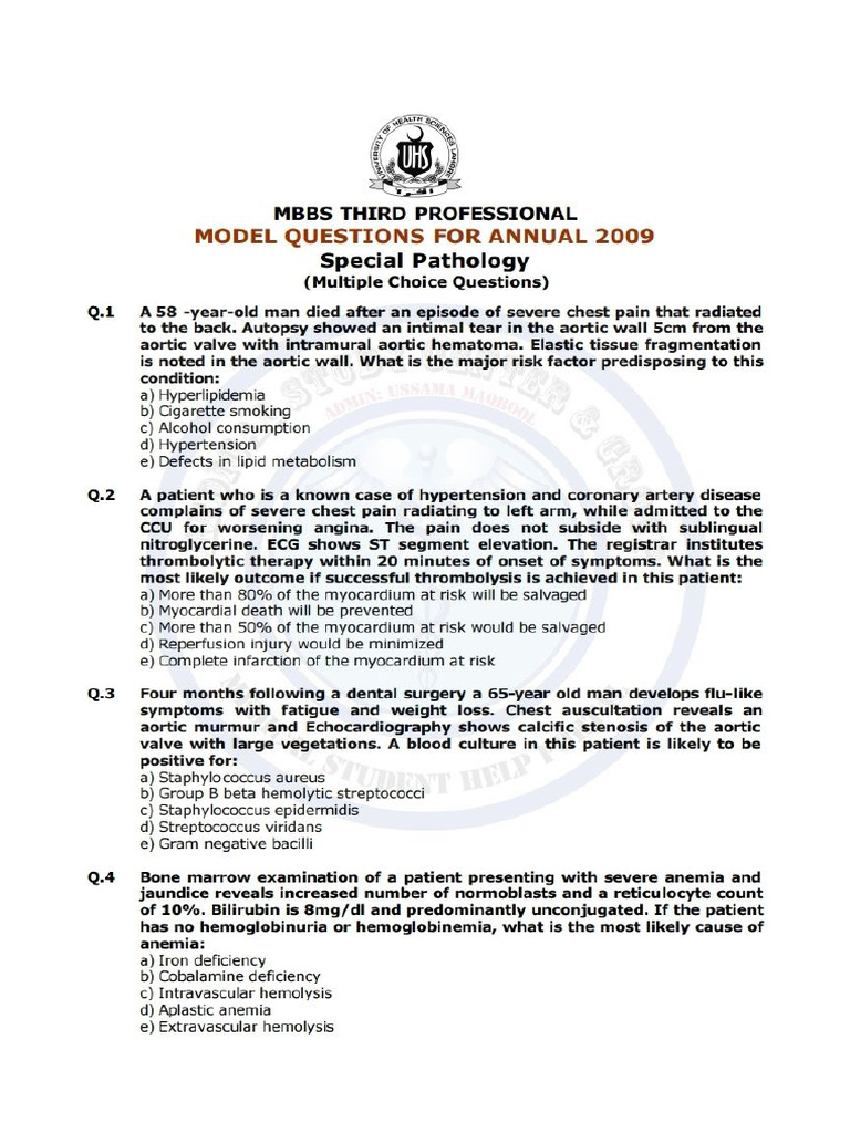 MODEL PAPER SP PATHO MCQ DrSafeer | PDF