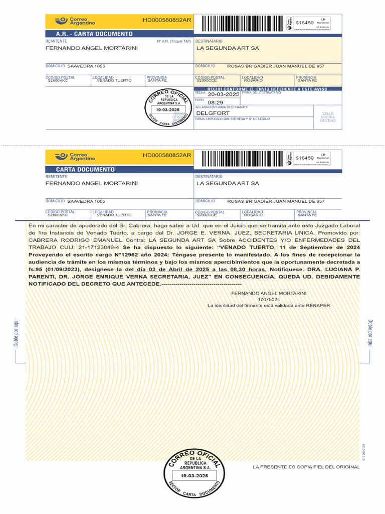 Modelo de Carta Documento Laboral | PDF