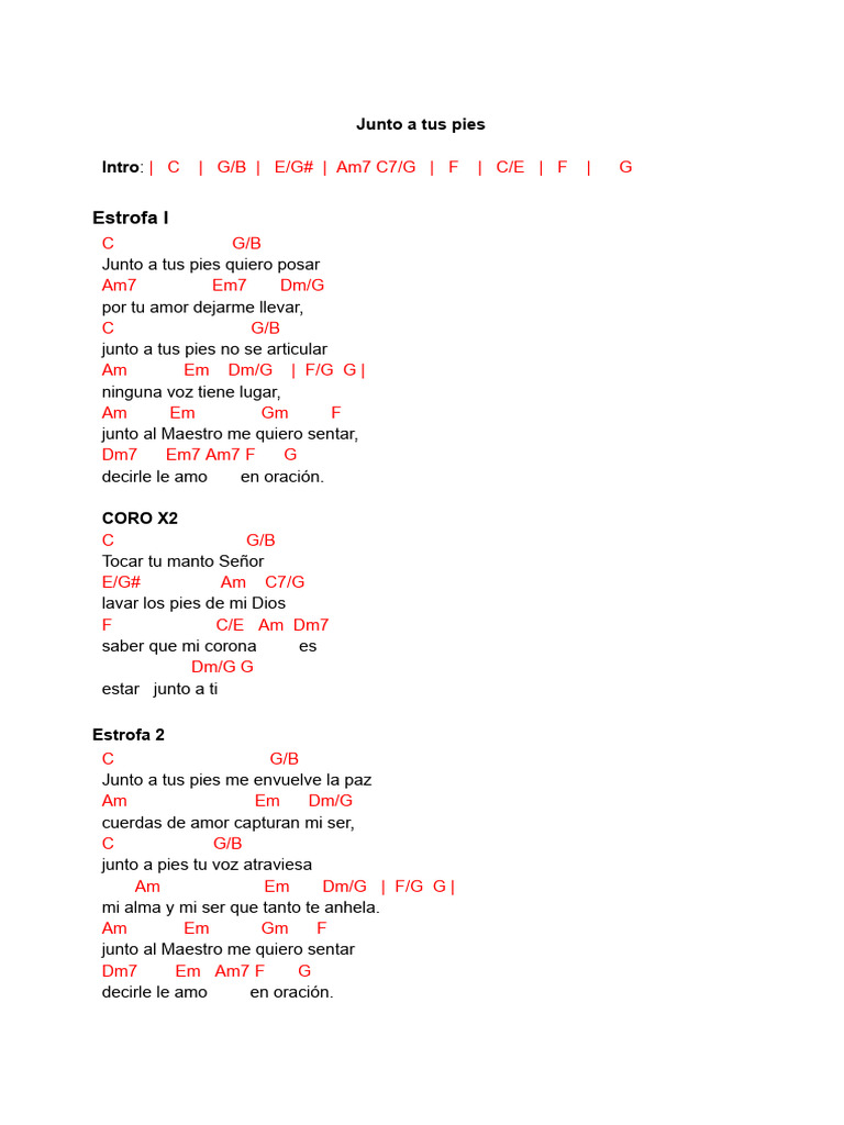 Junto a tus pies: Letra y acordes | PDF