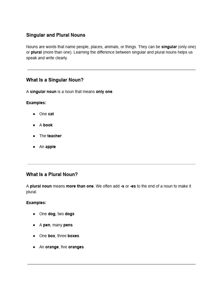 Understanding Singular and Plural Nouns | PDF