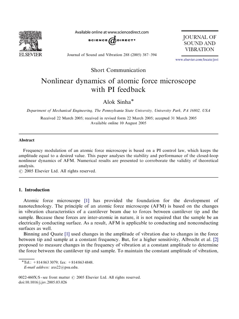 Nonlinear Dynamics of Atomic Force Microscope Wi 2005 Journal of Sound and V | PDF | Atomic ...