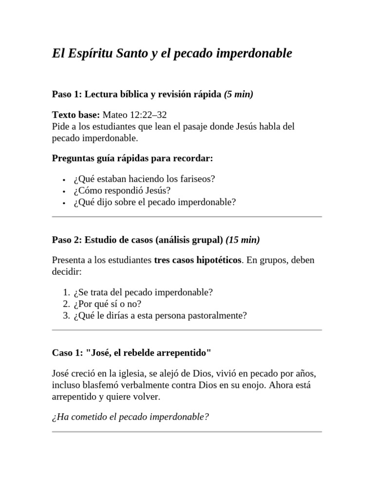 El Espíritu Santo y el pecado imperdonable (1) | PDF