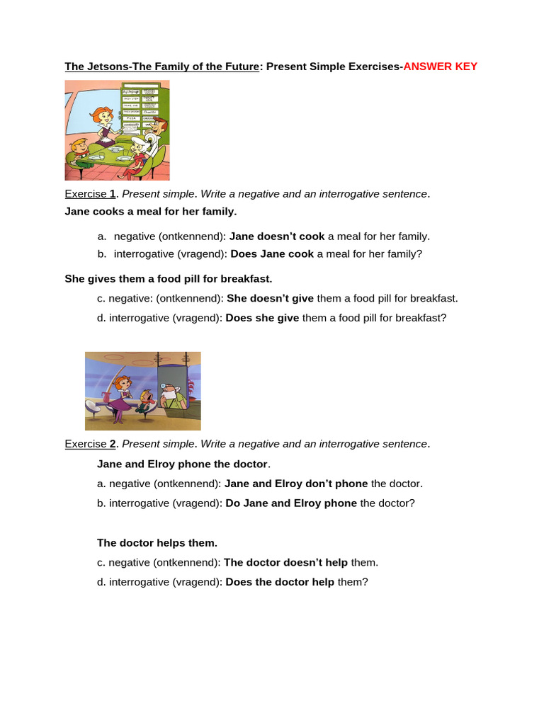 The Jetsons Present Simple Exercises Answer Key 1 | PDF