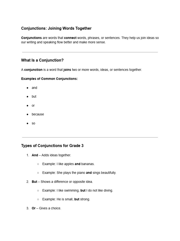 Conjunctions - Joining Words Together | PDF