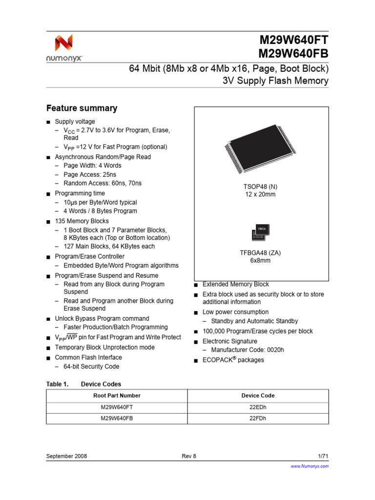 M29W640FT Numonyx | PDF | Flash Memory | Input/Output