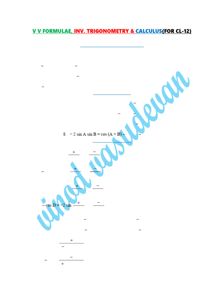 Formulas (Inv Trigo&calculus) | PDF | Trigonometric Functions | Mathematical Relations
