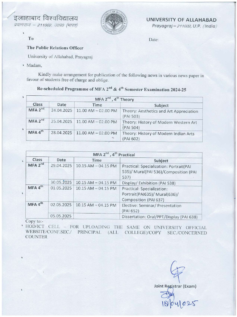 Exam Schedule MA - English, MassCom, Arabic, Persian, MA-MFA, MA-MPA-Vocal, SitarTabla, MA ...