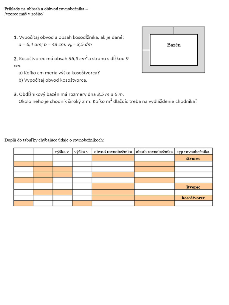 Domaca Uloha c.3 MAT 8.a p.ucmolnarova 30.03.2020-Obvod a Obsah Rovnobeznika. | PDF