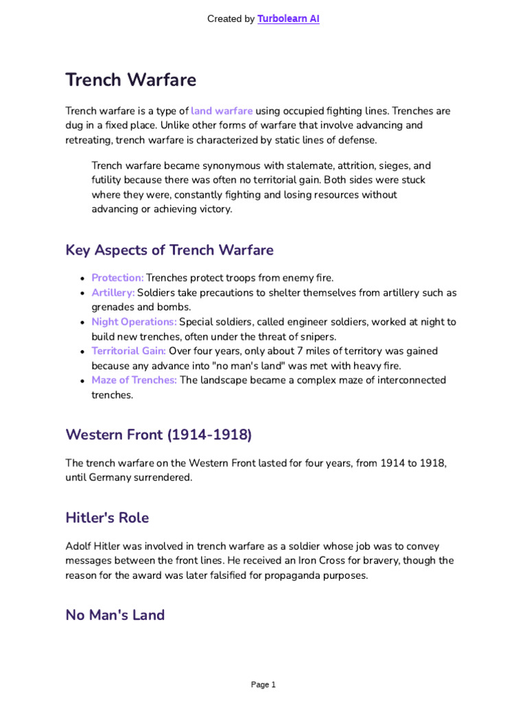 Overview of Trench Warfare in WWI | PDF | Trench Warfare | Trench