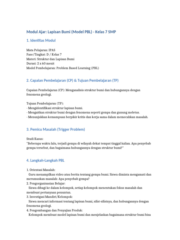 Modul Ajar Lapisan Bumi PBL | PDF