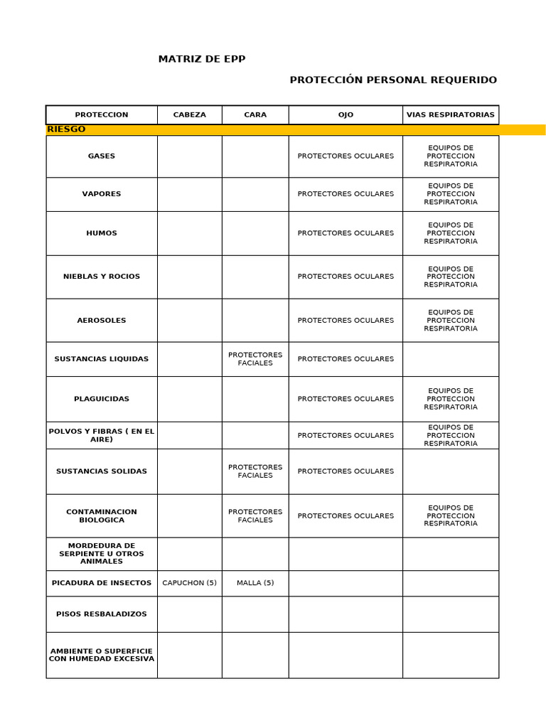 Matriz de Epp | PDF | Ropa | Guante