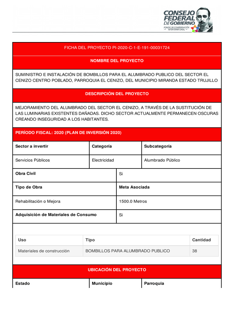 Ficha Del Proyecto Pi-2020-C-1-E-191-00031724 | PDF