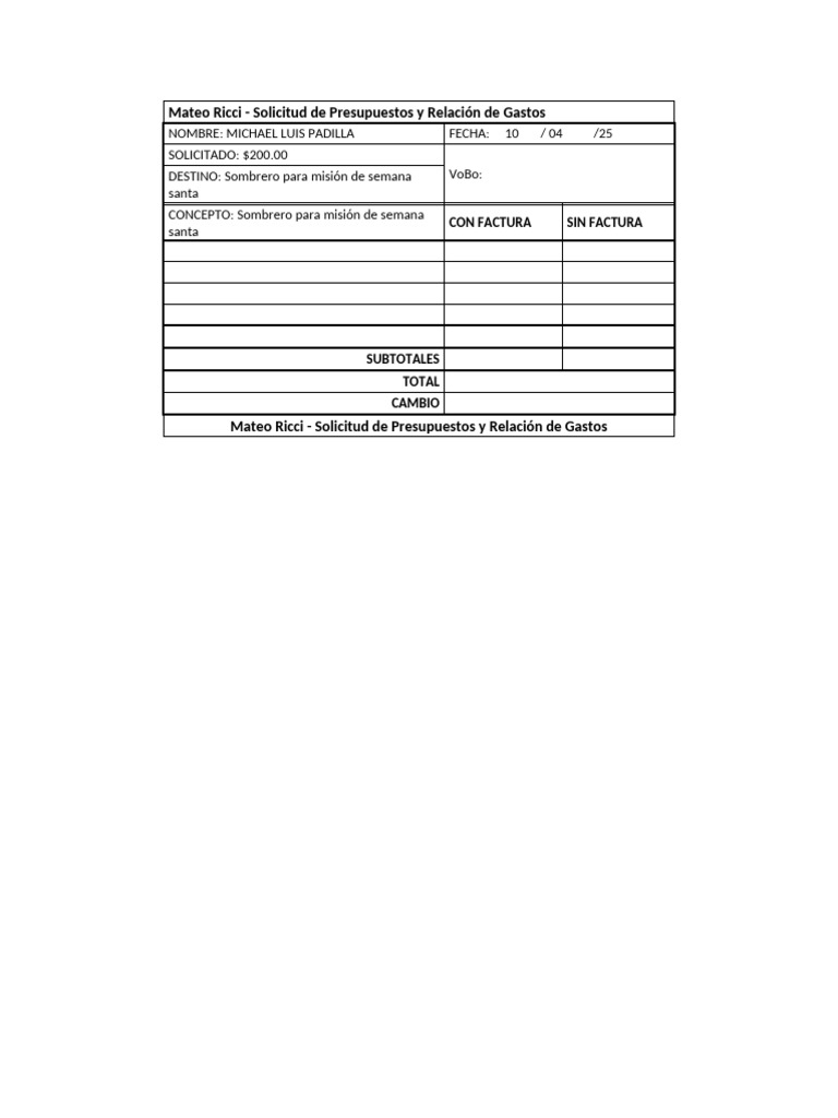 Formato Presupuestos Ricci Michael | PDF