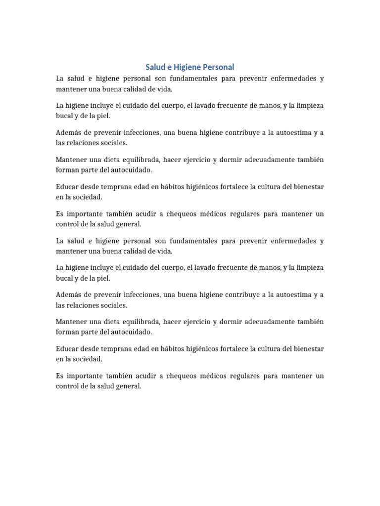 Normas de Higiene Personal en Adolescentes | PDF