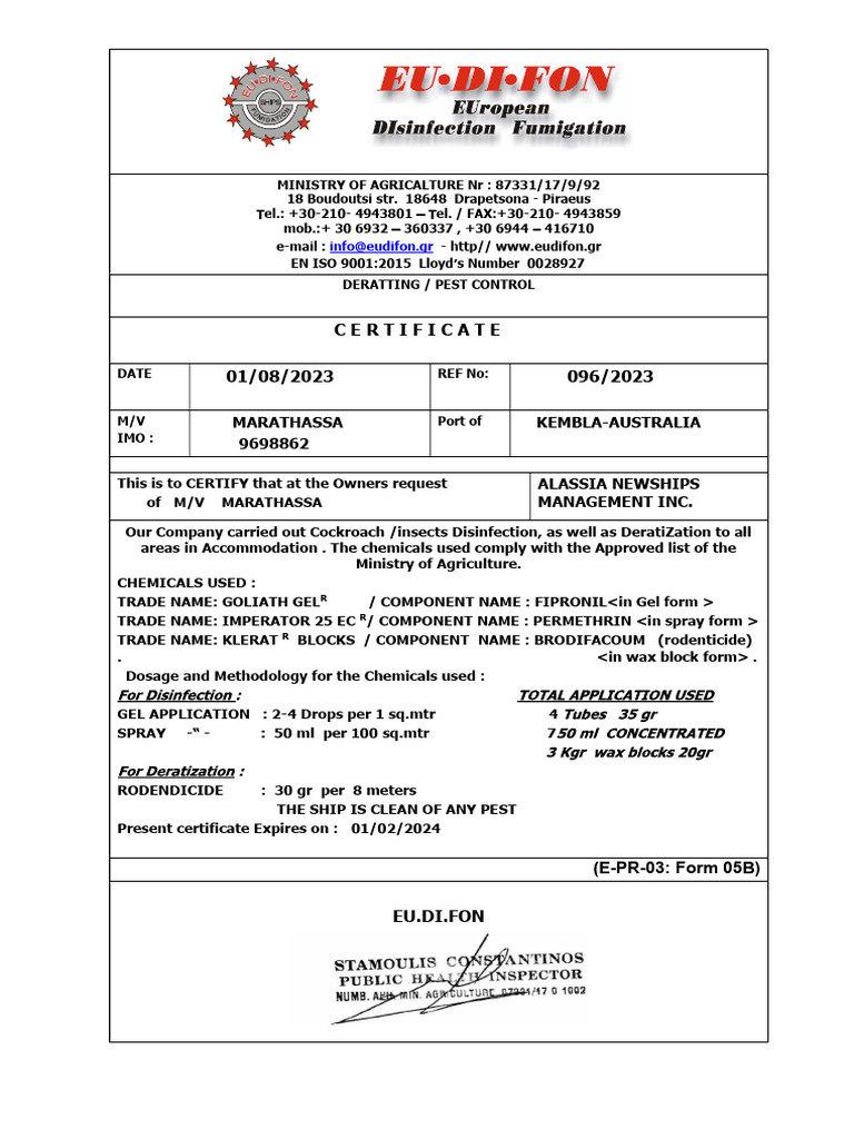 Pest Control Certificate | PDF