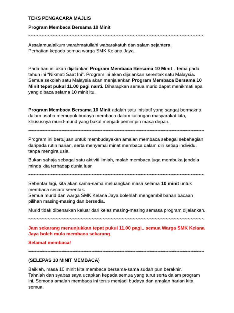 Teks Membaca Bersama 10 Minit | PDF