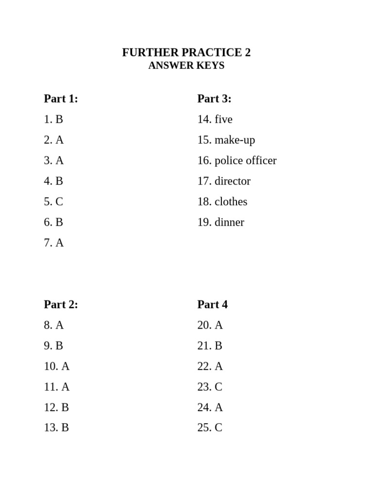 (Keys) Further Practice 1 | PDF