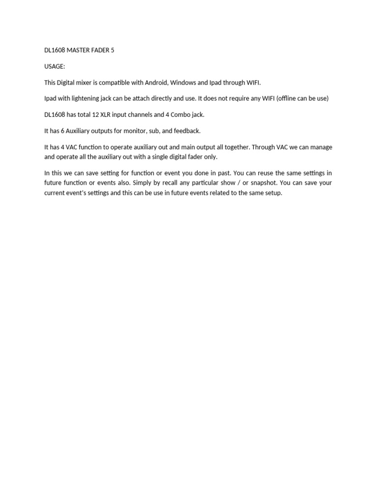 Dl1608 Master Fader 5 | PDF